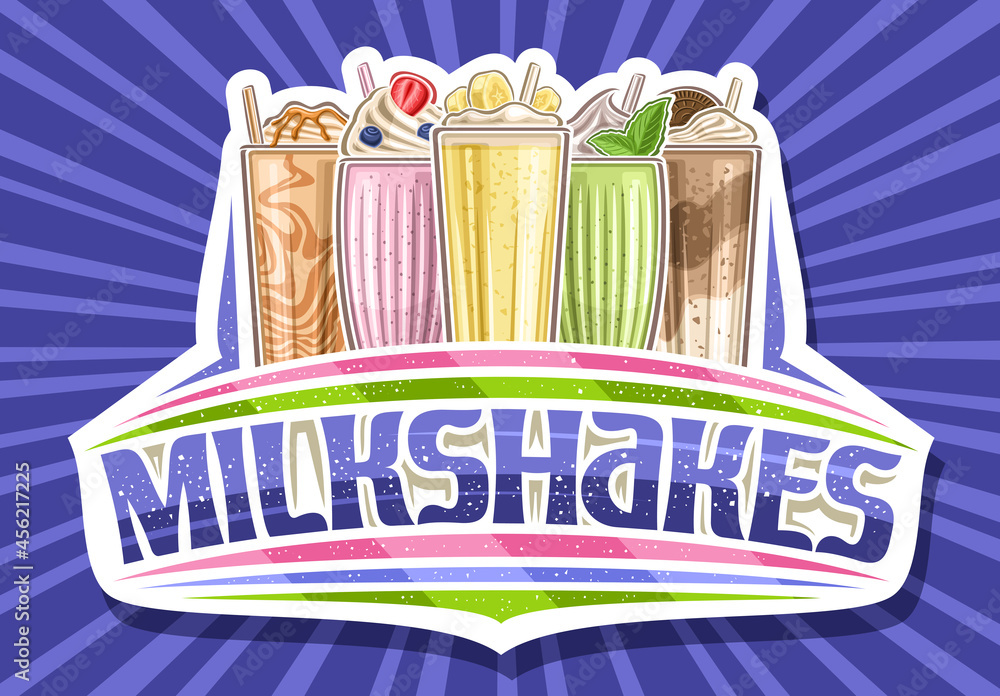 Vector logo for Milkshakes, decorative cut paper sign board with ...