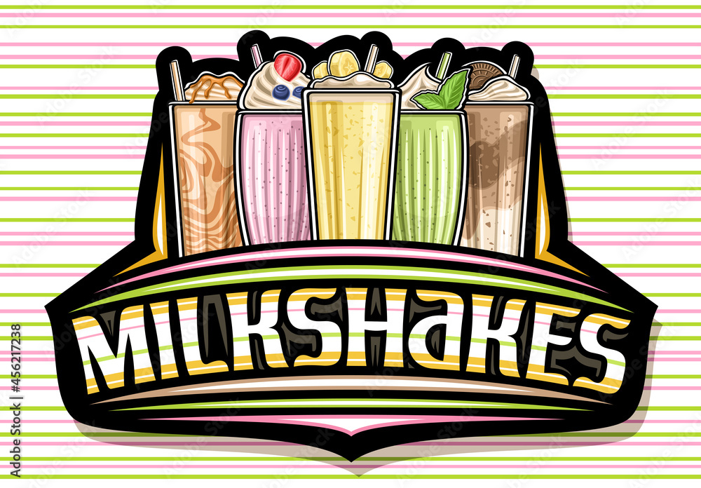 Vector logo for Milkshakes, black decorative sign board with ...