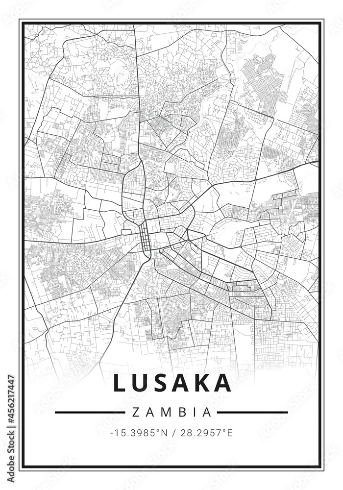 Street map art of Lusaka city in Zambia - Africa Stock Illustration ...