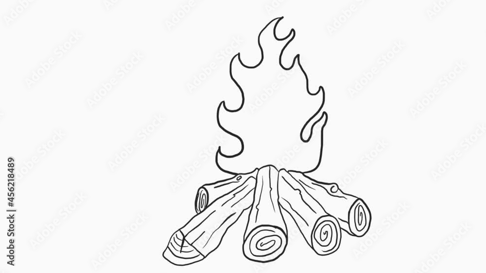 Cartoon line drawing of a camp fire, 2d animation Stock Video | Adobe Stock