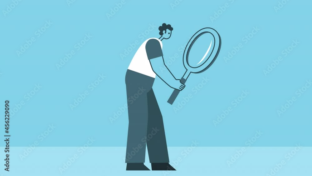Cartoon man walking with a magnifying glass. Search and business ...