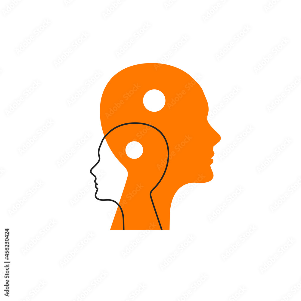 Empathy symbol. Two male profiles. Psychology icon. Communication sign ...