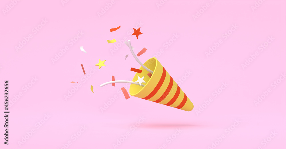 Exploding party popper with confetti and streamer isolated on ...