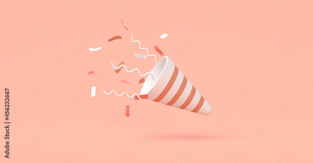 Exploding party popper with confetti and streamer isolated on ...