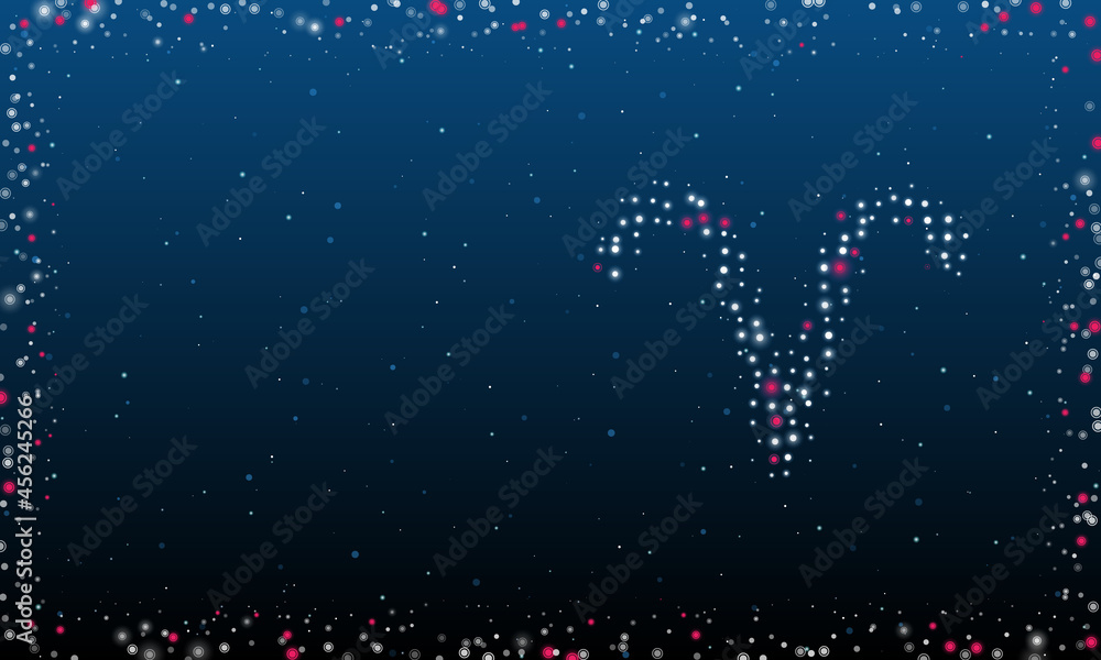 On the right is the zodiac aries symbol filled with white dots ...