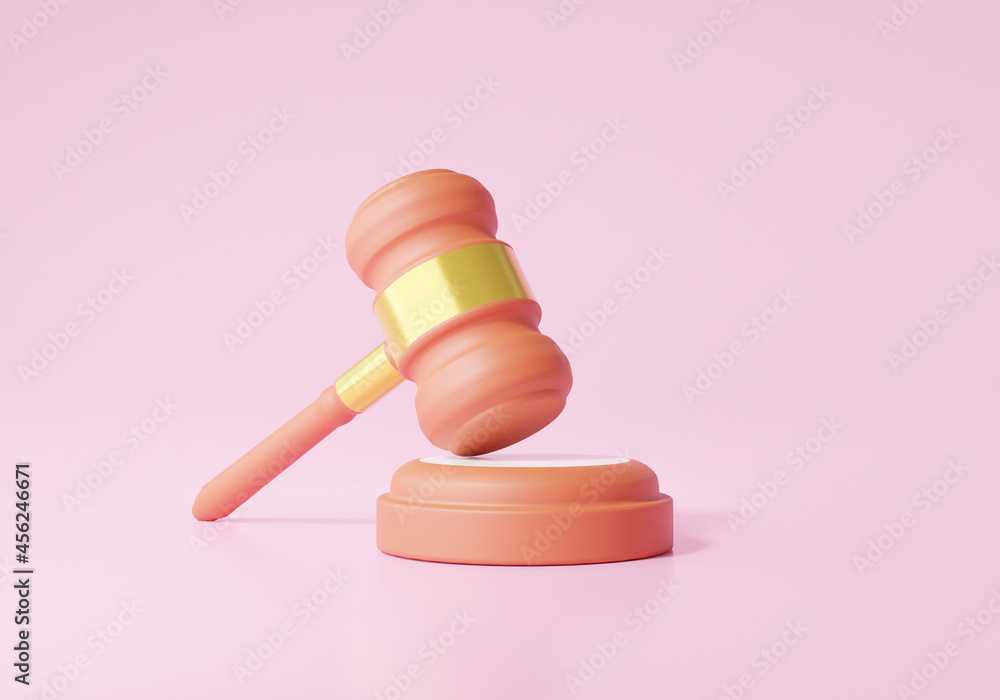 Minimal brown gavel icon on pink background. Judge arbitrate courthouse ...