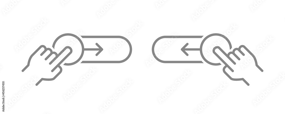 Set of left, right phone swipe gestures. On, off toggle sliders. Lock ...