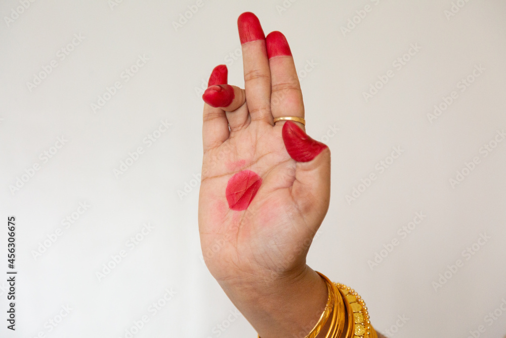 Female hand demonstrating "Tripataakam hasta" depicting three parts of ...