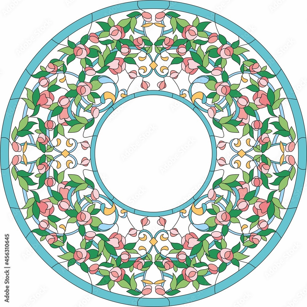 Vector circle from a floral pattern with a hole in the middle. Round ...
