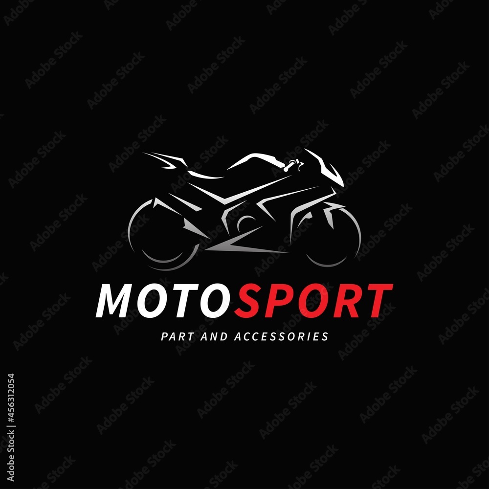 Motorcycle logo on black background. Modern racing superbike silhouette ...