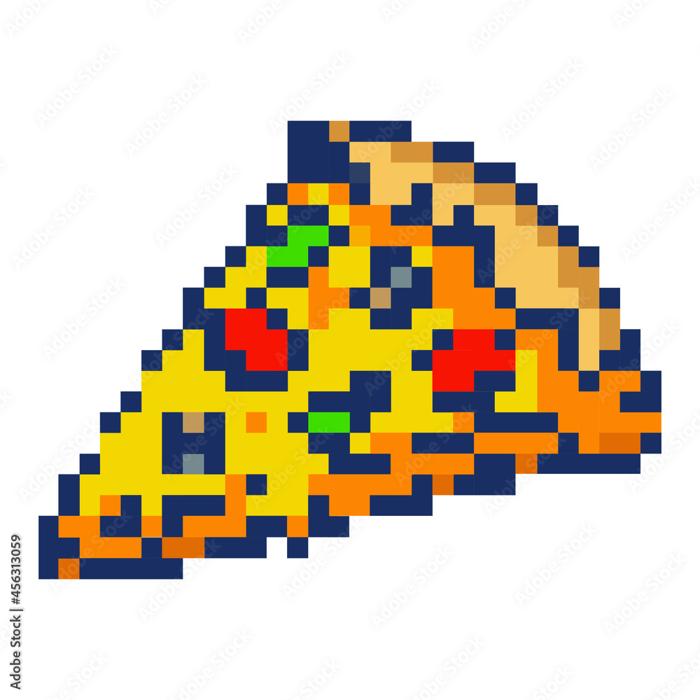 Pizza Slice Isolated on White Background. Fast Food. Pixel Art. Vector ...