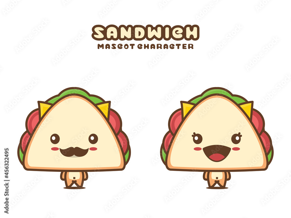 cute sandwich mascot, food cartoon illustration Stock Vector | Adobe Stock