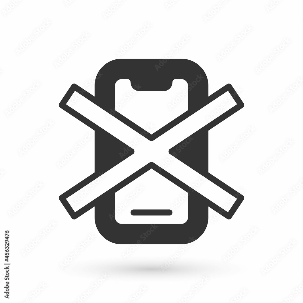 Grey No cell phone icon isolated on white background. No talking and ...