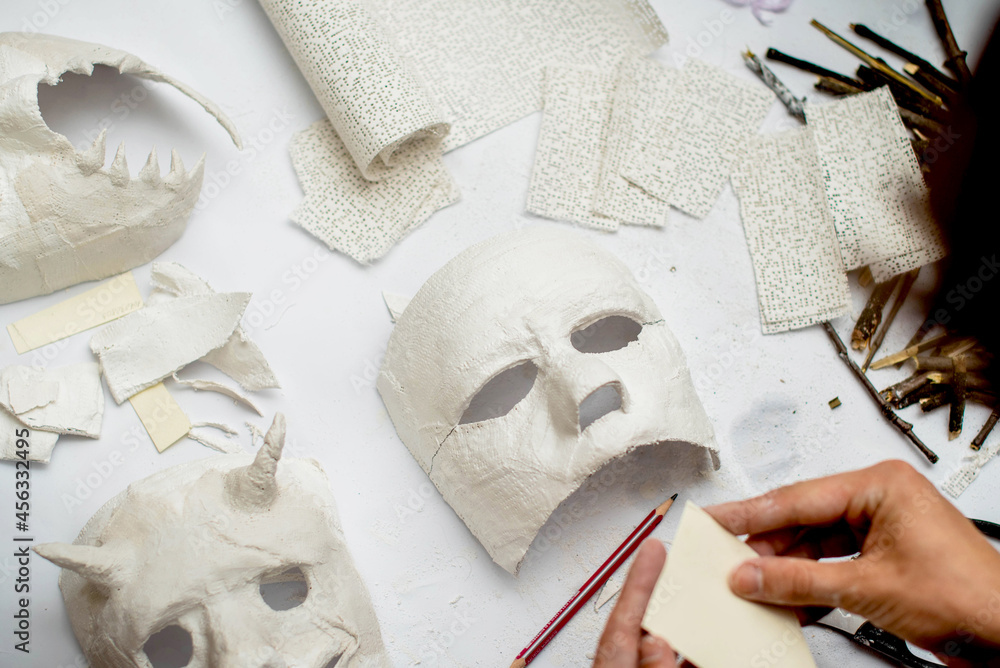 creating masks based on a plaster cast. Gypsum mold. Cast of the face ...