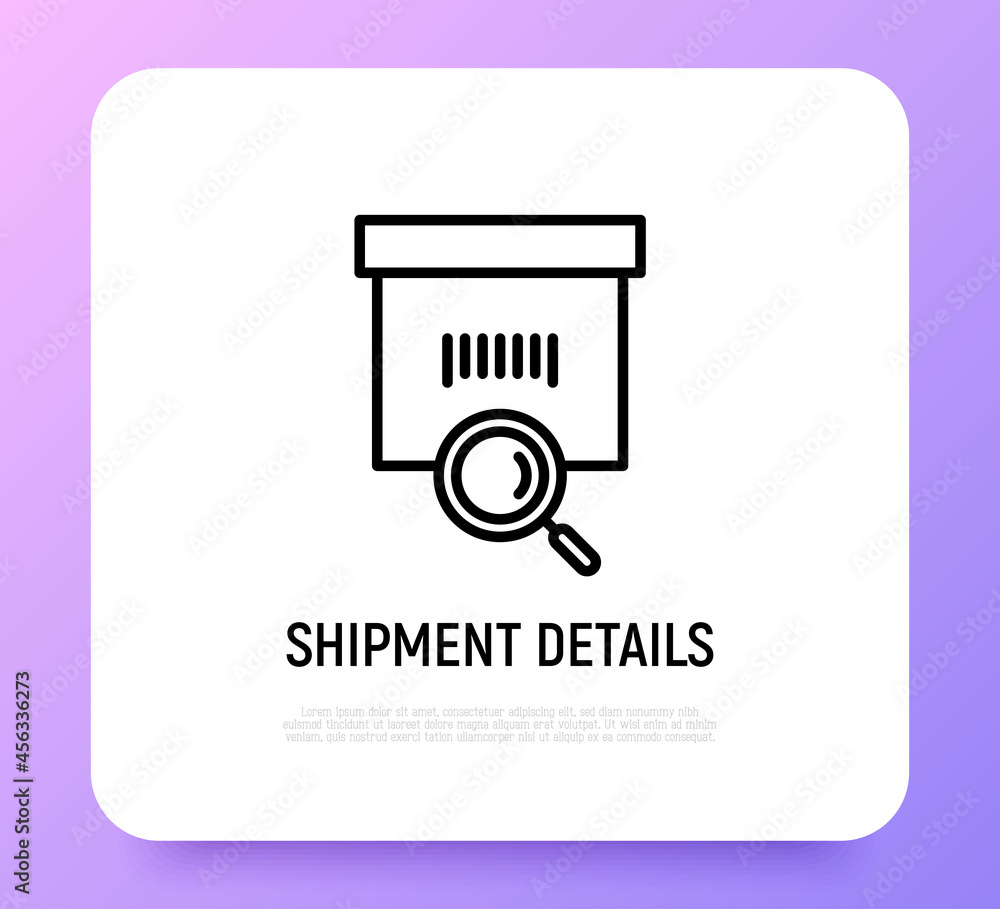 Shipment details thin line icon, package with magnifying glass Tracking ...