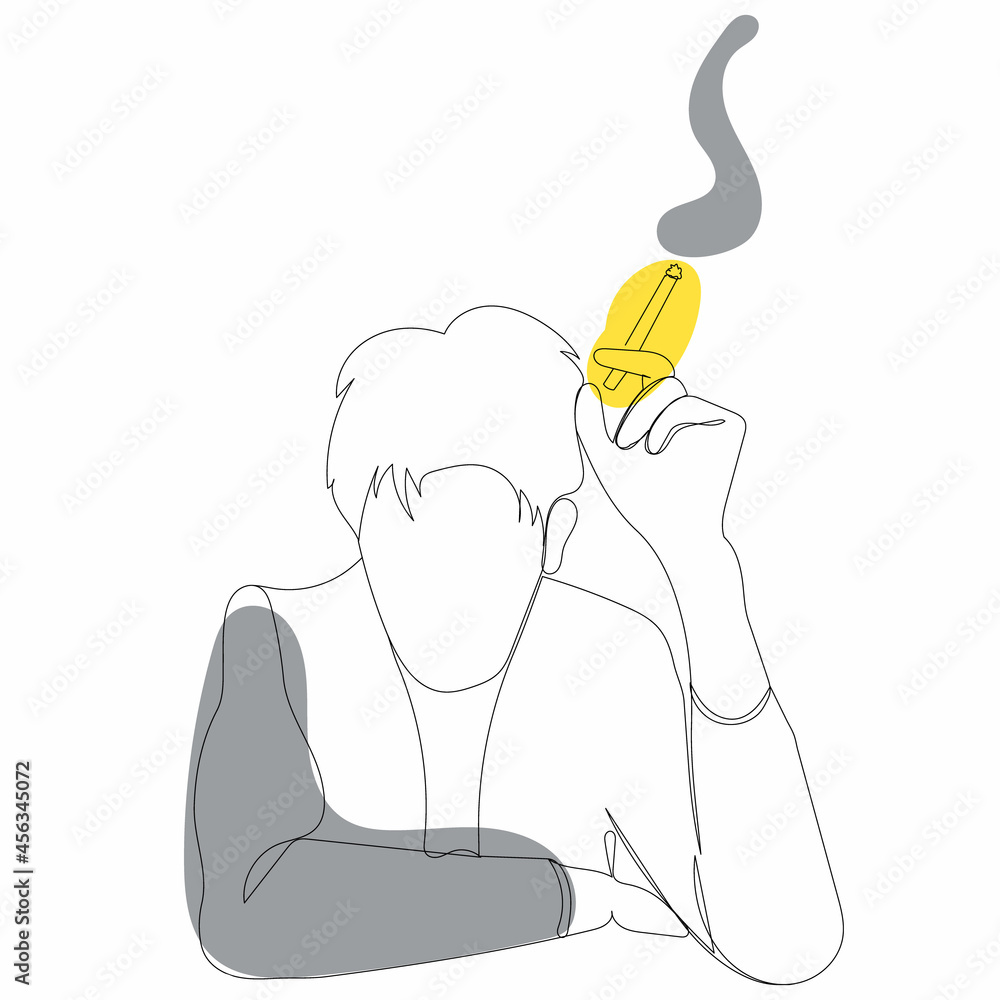 man with a cigarette, smoking one continuous line drawing, sketch Stock ...