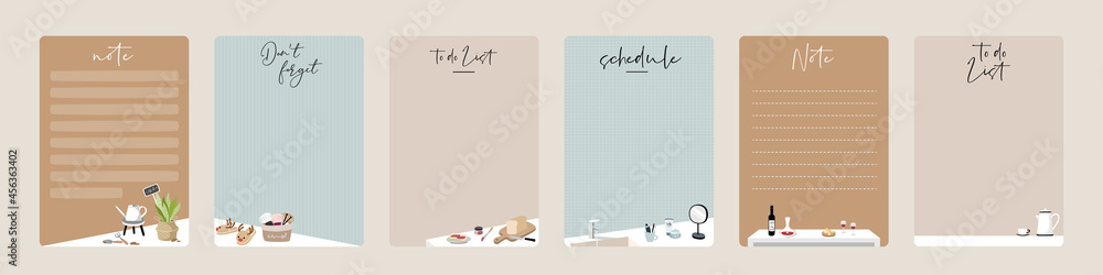 Set of planners and to do list with home interior decor illustrations ...