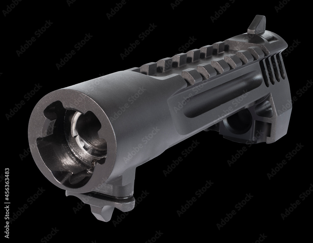 Chamber side of a barrel and slide from a huge semi-automatic handgun ...