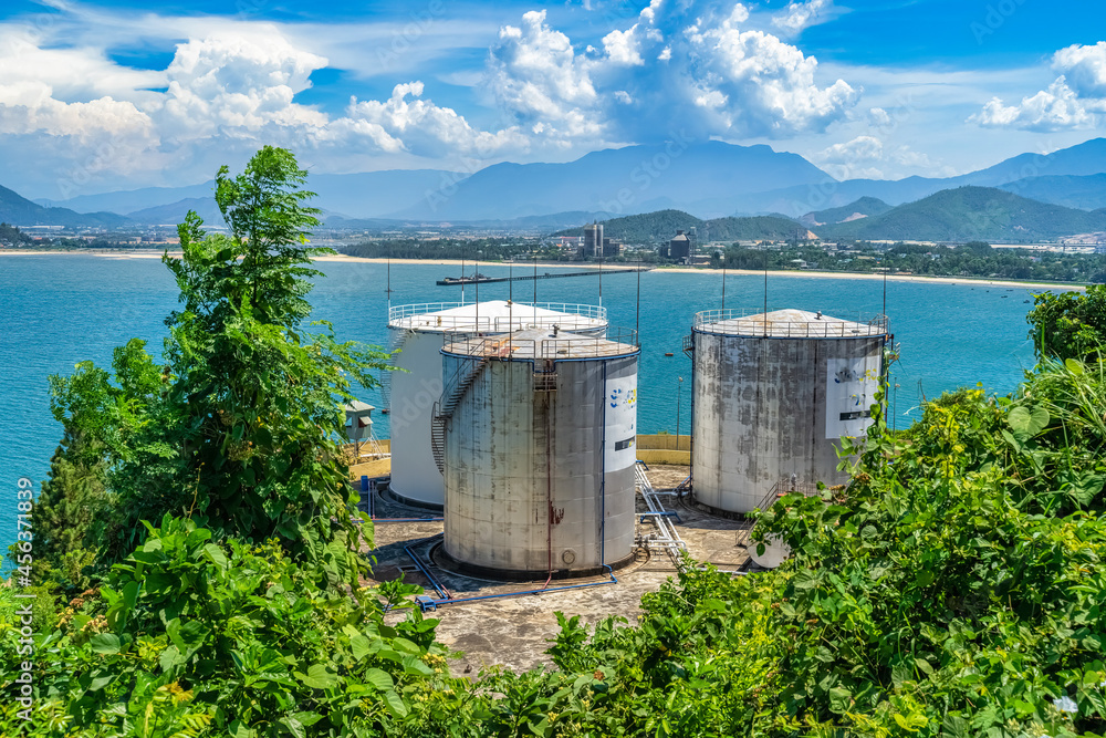Aerial top view storage tank farm at Hai Van pass, Da Nang, VIetnam ...