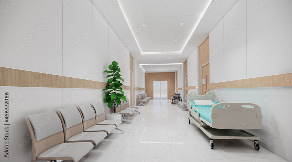 3d rendering .Interior hospital modern design . Counter and Waiting ...