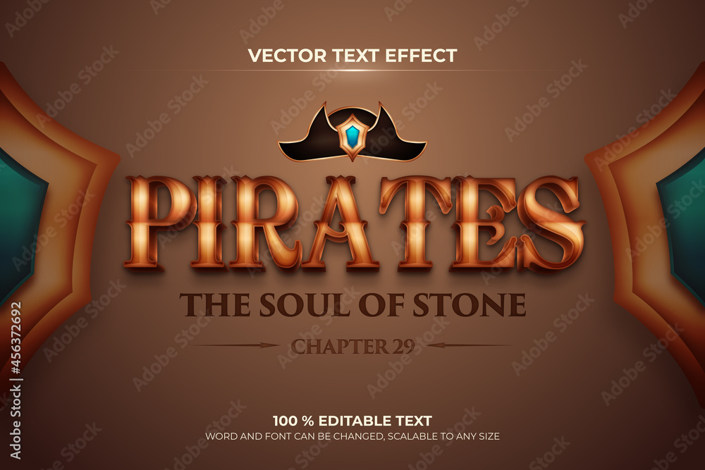Pirates editable 3d text effect with brown backround style Stock Vector ...