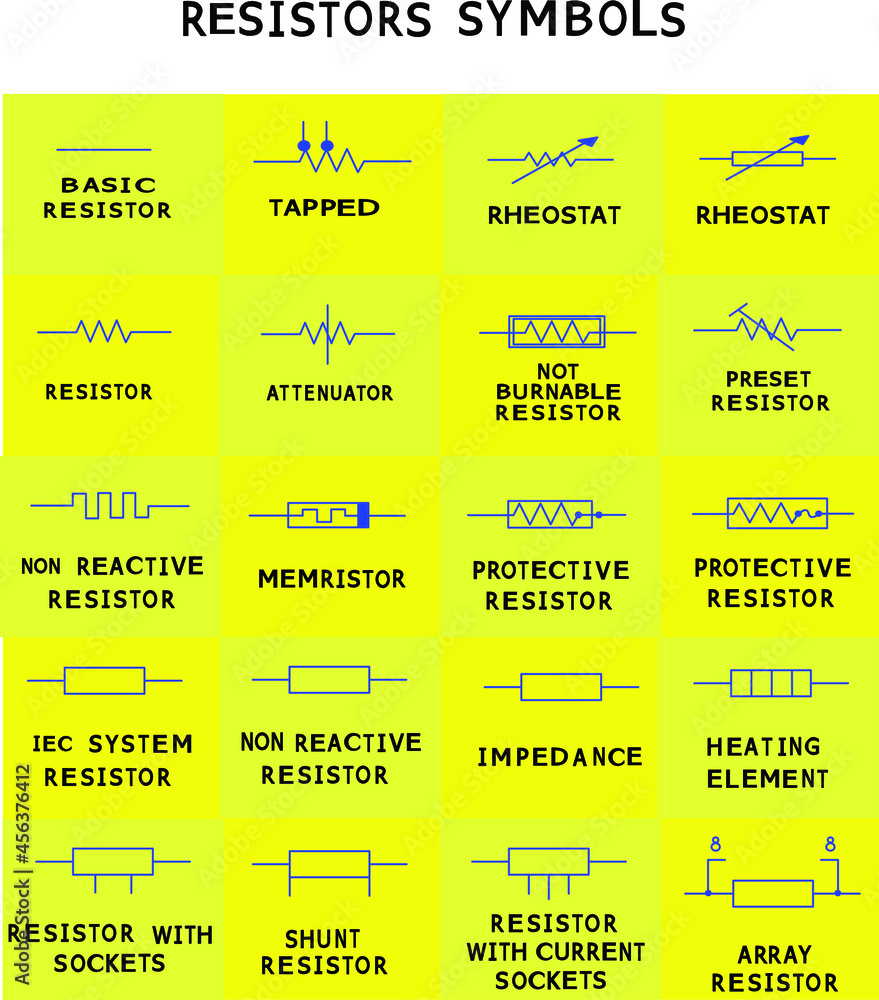Resistor different types of symbols vector artwork illustration ...