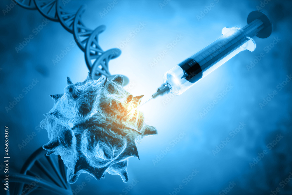 Human cell DNA strands and virus molecular structure. Vaccination ...