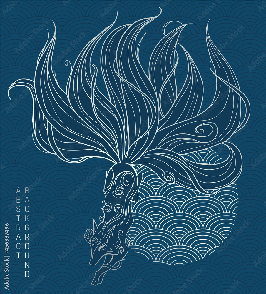 vector abstract illustration of japanese fantasy creature nine tailed ...