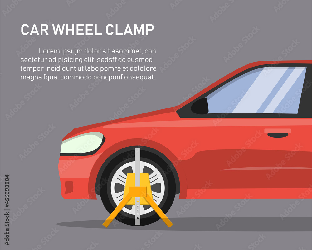 Car wheel clamp. side view. Locked illegally parked cars. vector ...