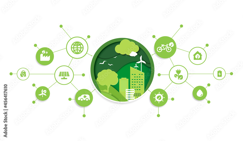 Paper cut of eco technology or environmental technology concept modern ...