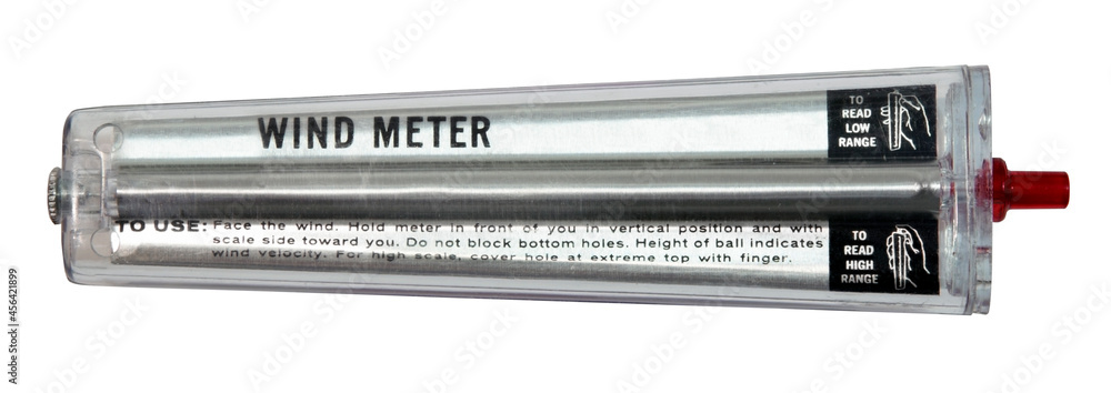 Old-fashioned analog anemometer for measuring wind speed. Isolated ...