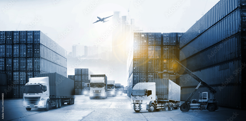 Double exposure of delivery industry and logistics concept container ...