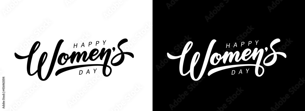 Happy Women's Day hand drawn lettering. Calligraphic text isolated on ...