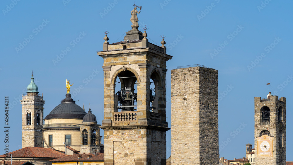 Bergamo, Italy. The old town. Landscape at the city center, the old ...