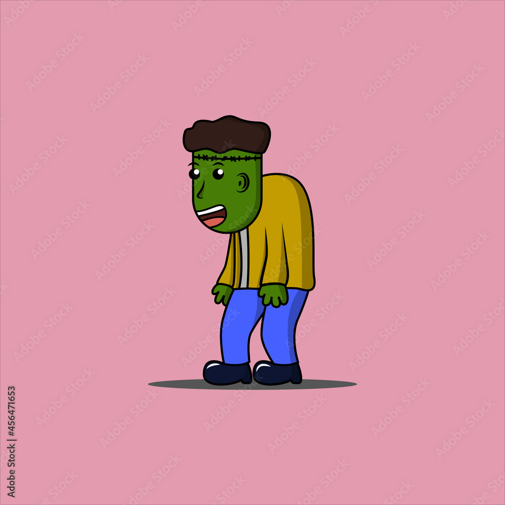 cute cartoon frankenstein smiling happy face vector character ...