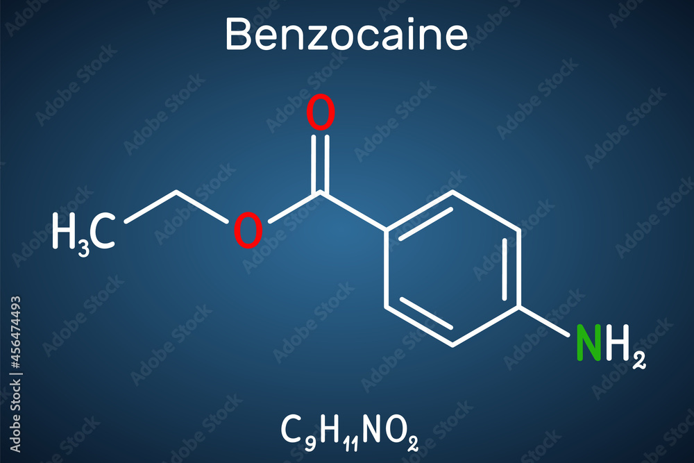 Benzocaine molecule. It is local anesthetic. Structural chemical ...