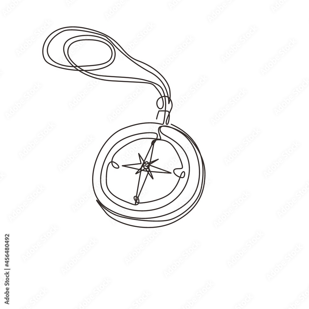 Single continuous line drawing hiking compass icon symbol. Camping ...