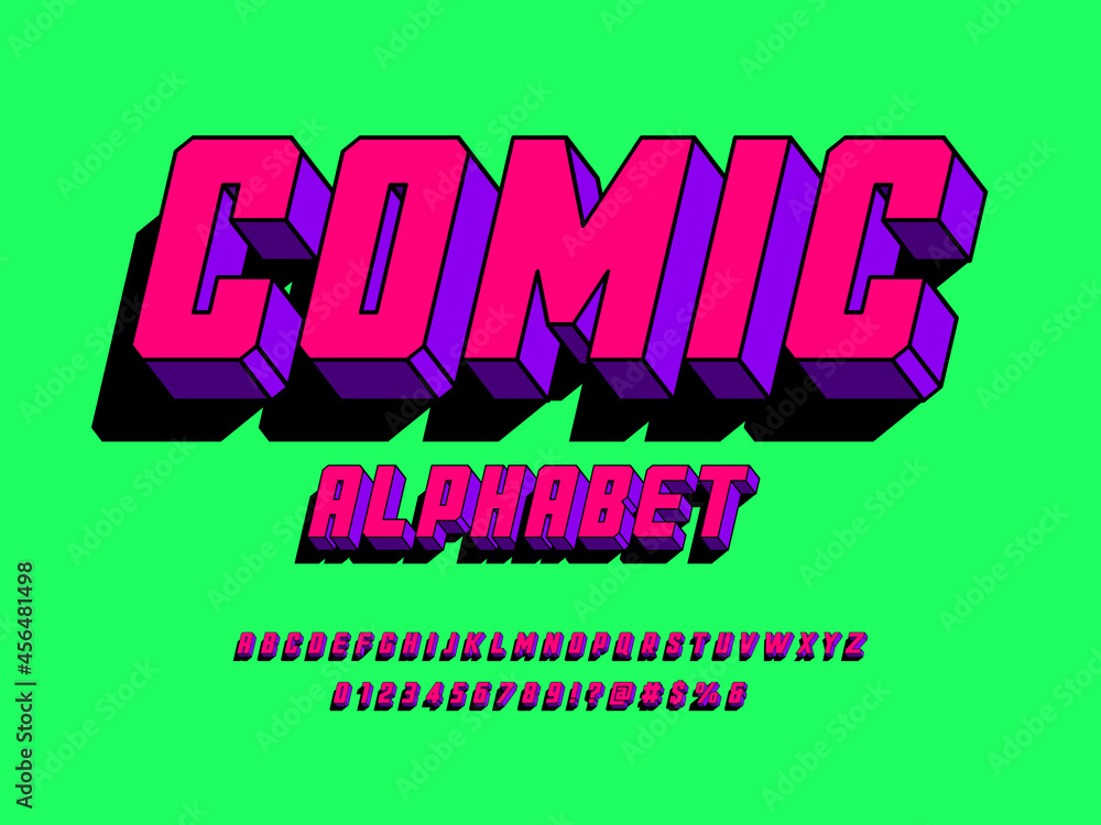 Superhero comic style vector font with uppercase, numbers and symbols ...