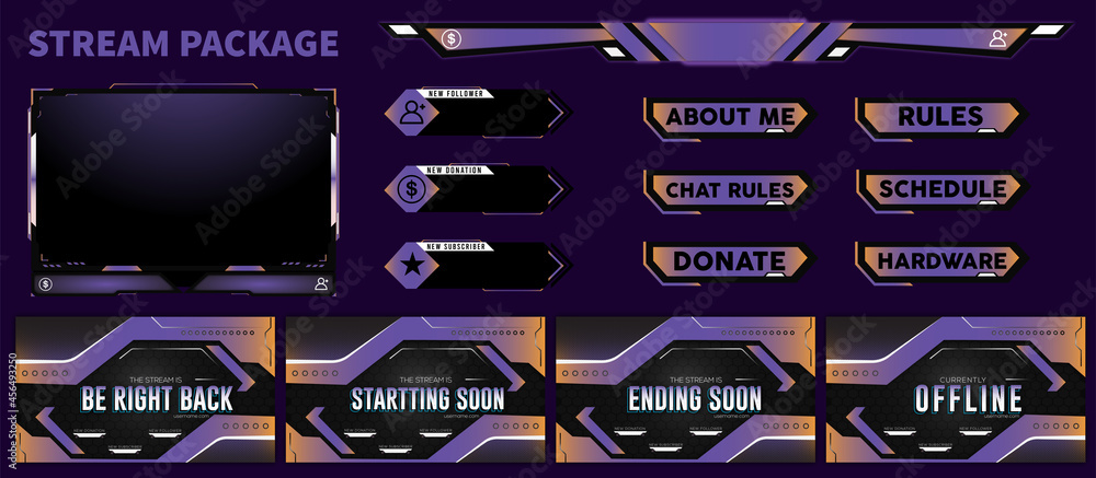 Live Stream Gamer facecam, overlay, alert, screen full Package Element ...