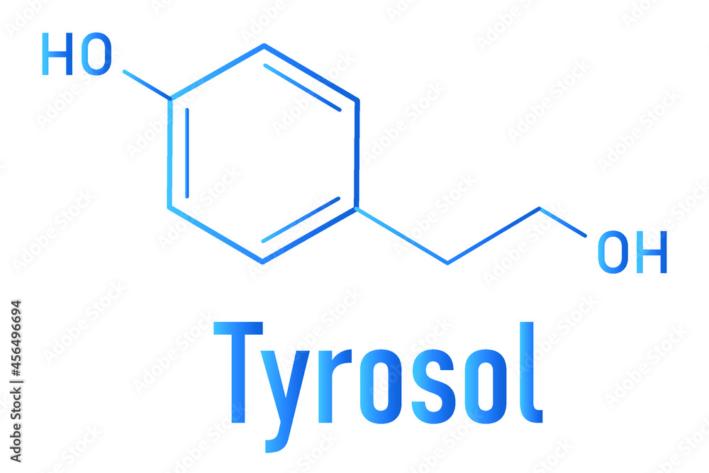 Tyrosol molecule skeletal formula. Antioxidant found in olive oil ...