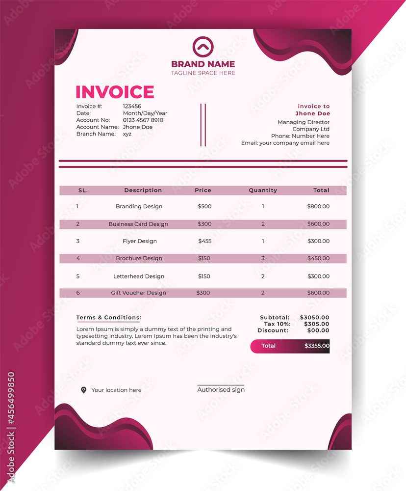 clean minimal invoice vector template design | simple invoice template ...