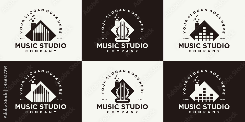 set of creative music house logo, studio music logo and other business ...