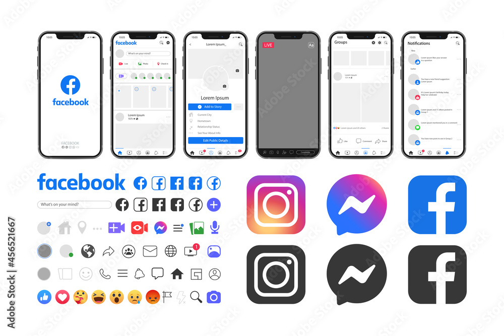 Facebook symbols, profile. Facebook template frame. Facebook mockup ...