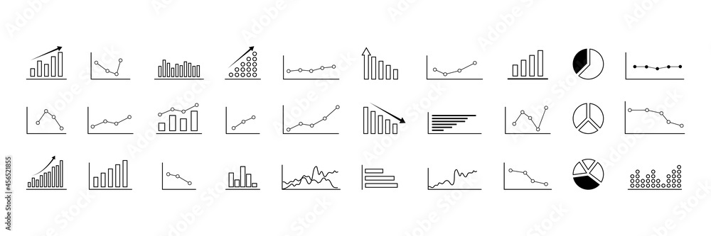 Financial business diagram, charts, numbers. Vertical bar, line and pie ...