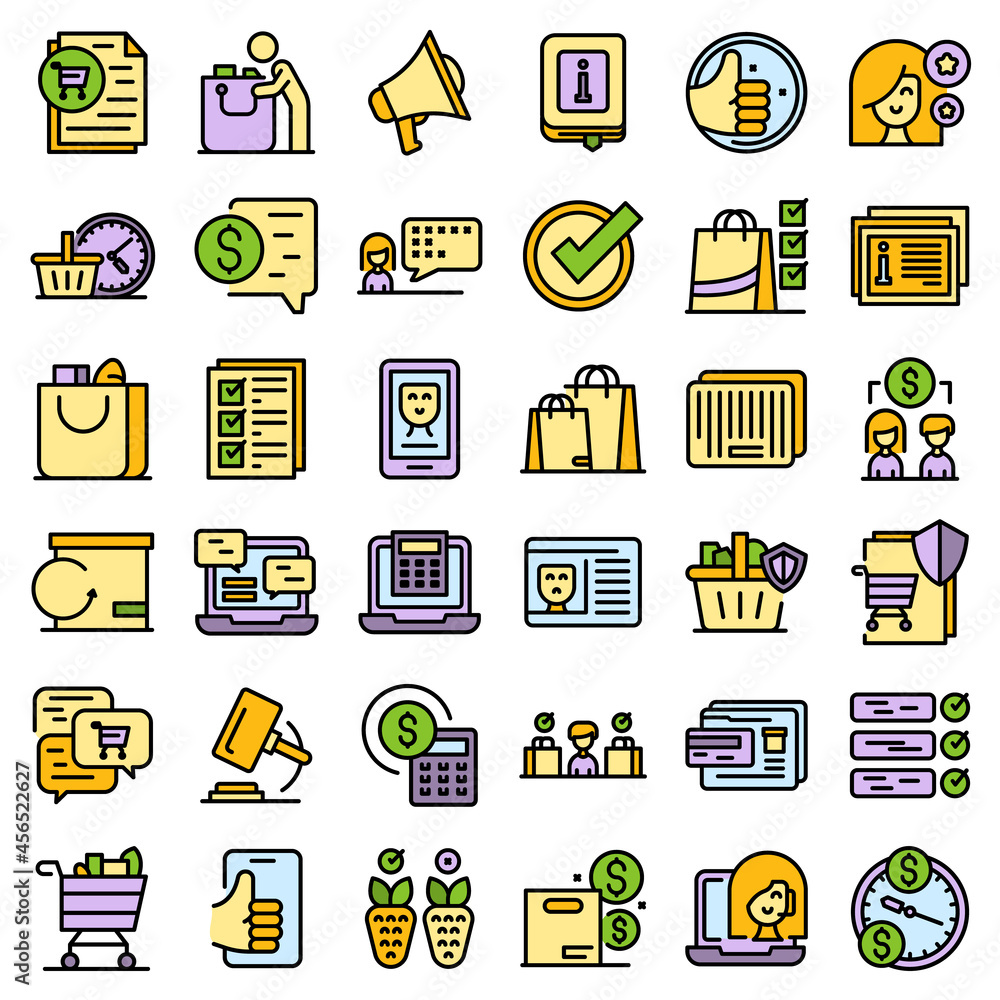 Consumer rights icons set. Outline set of consumer rights vector icons ...