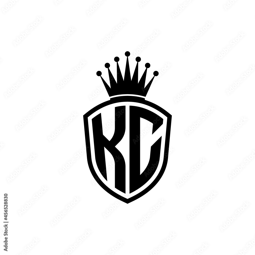 Monogram logo with shield and crown black simple KC Stock Vector ...