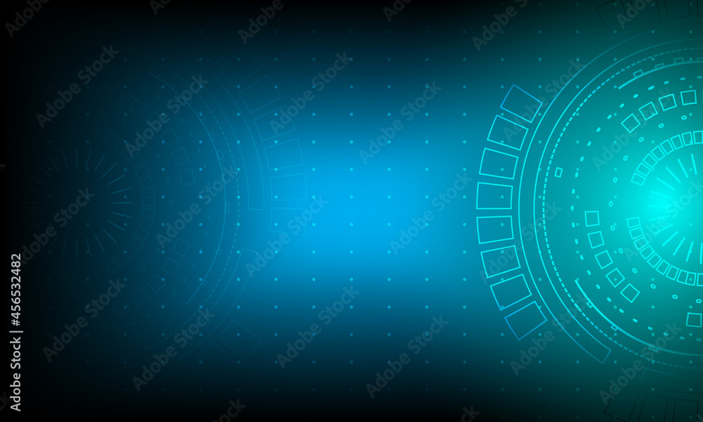 Blue board interface with redial line processor. Circle background ...
