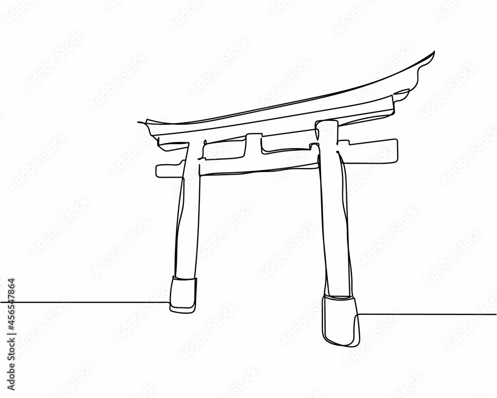 Continuous one line drawing of fushimi inari taisha shrine in ...