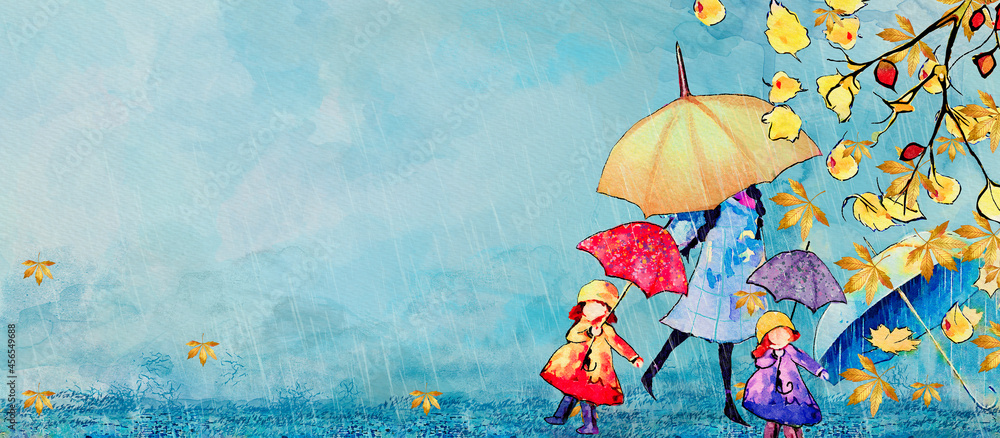 Autumn rain. Watercolor background. Stock Illustration | Adobe Stock