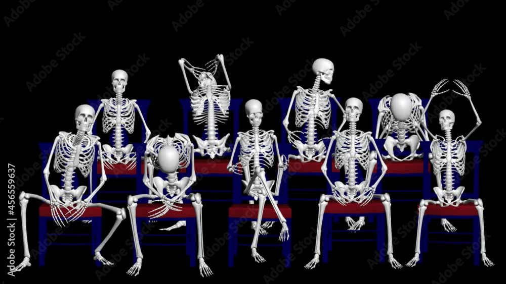 Theatre with 3D skeletons. Emotions of skeletons in the Theatre. 3D ...